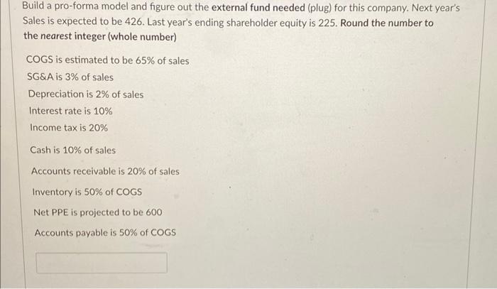 Solved Build a pro-forma model and figure out the external | Chegg.com