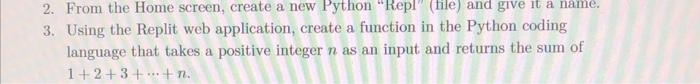 Solved 2. From the Home screen, create a new Python "Repl" | Chegg.com