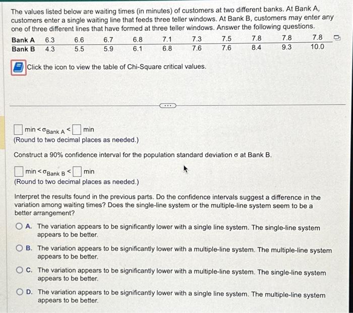The values listed below are waiting times (in | Chegg.com