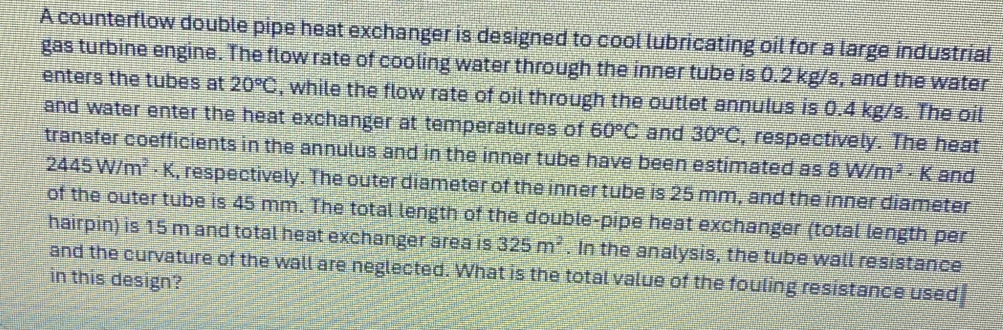 Solved A countertlow double pipe heat exchanger is designed | Chegg.com