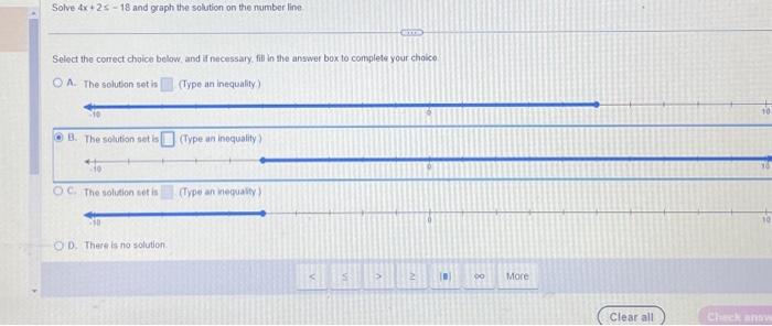 Solved Solve 4x+2≤−18 and graph the solution on the number | Chegg.com