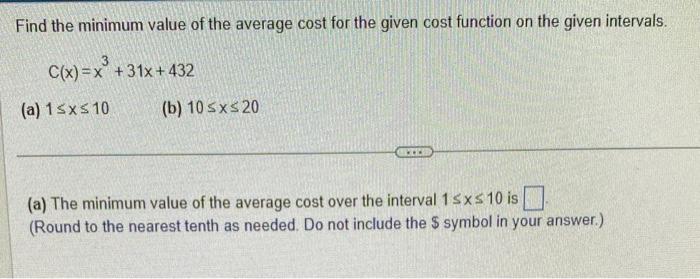 Solved Find the minimum value of the average cost for the | Chegg.com