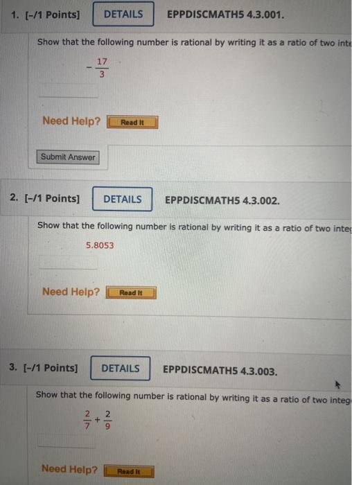 Solved 1. [-/1 Points) DETAILS EPPDISCMATH5 4.3.001. Show | Chegg.com Solved 1. [-/1 Points) DETAILS EPPDISCMATH5 4.3.001. Show | Chegg.com