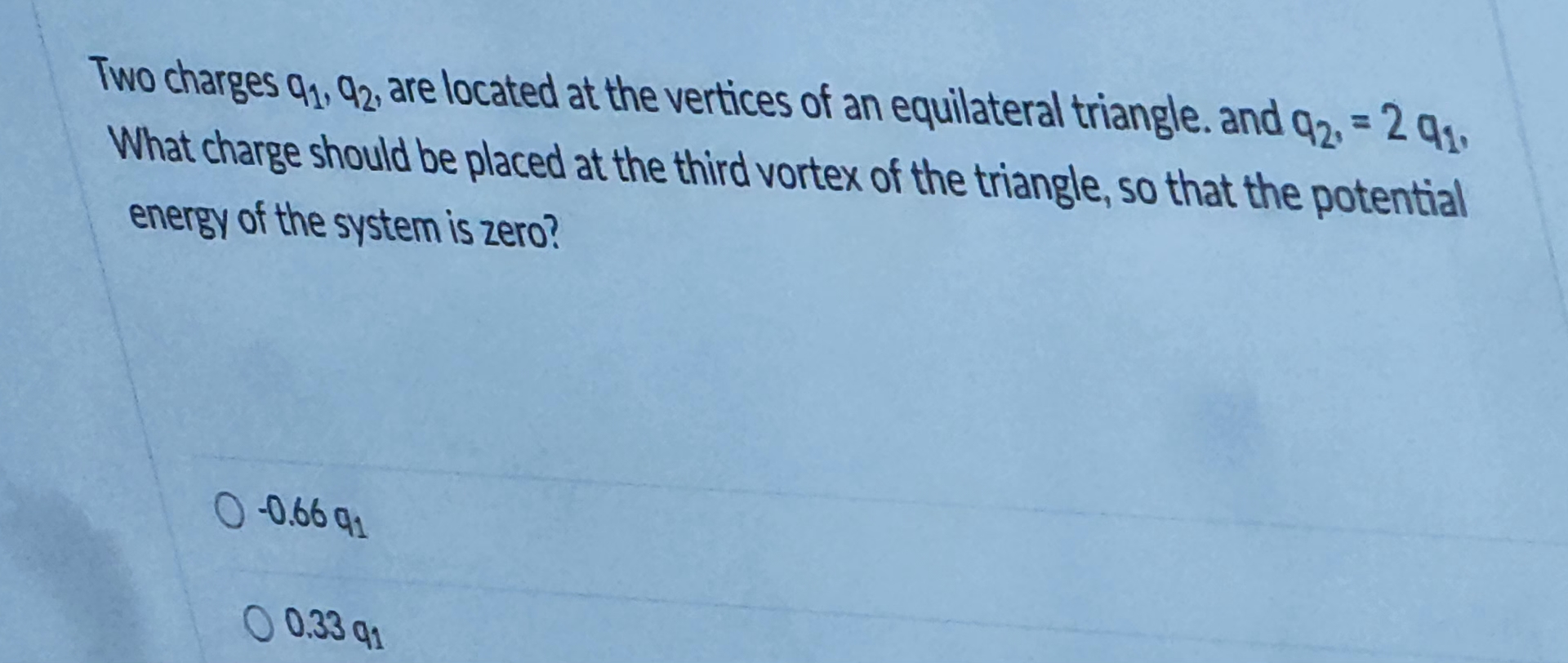 Solved Two charges q1,q2, ﻿are located at the vertices of an | Chegg.com