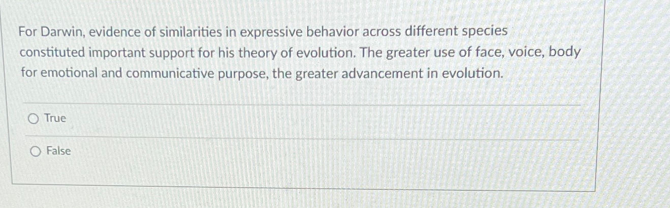 Solved For Darwin, evidence of similarities in expressive | Chegg.com