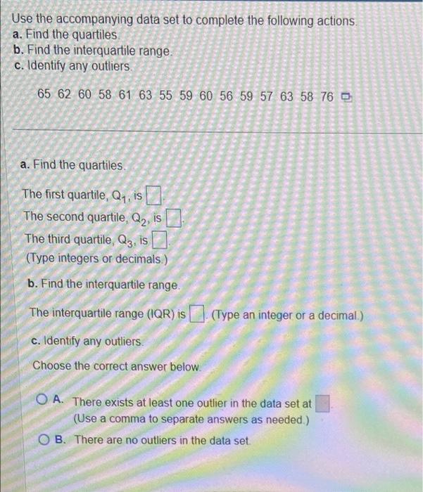 Solved Use the accompanying data set to complete the | Chegg.com