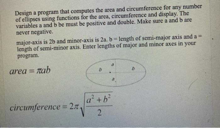 Solved Design a program that computes the area and | Chegg.com