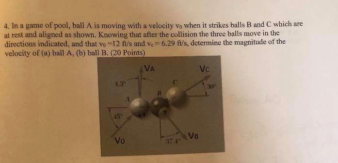 Solved 4. In a game of pool, ball A is moving with a | Chegg.com
