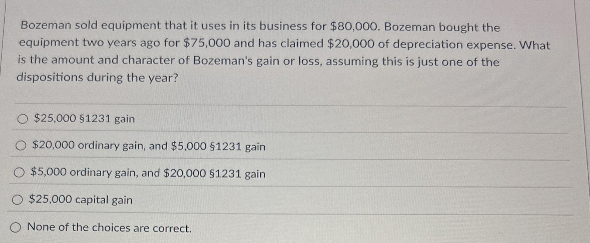 Solved Bozeman sold equipment that it uses in its business | Chegg.com