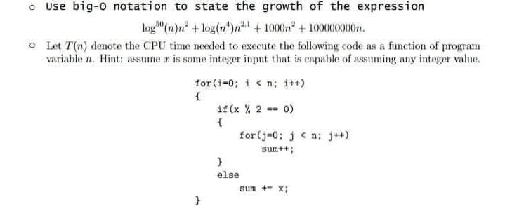 Solved o use big-o notation to state the growth of the | Chegg.com