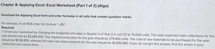 Solved Chapter 8: Applying Excel: Excel Worksheet (Part 1 of | Chegg.com