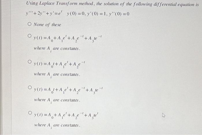 Solved Using Laplace Transform method, the solution of the | Chegg.com