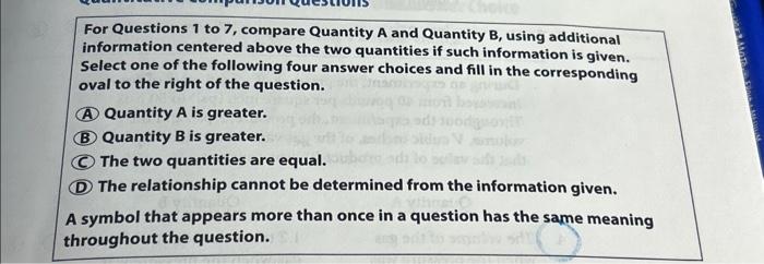 Solved For Questions 1 to 7, compare Quantity A and Quantity | Chegg.com