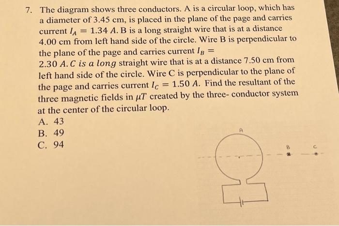 Solved The diagram shows three conductors. A is a circular | Chegg.com