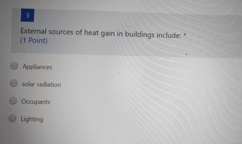 Solved 3 External sources of heat gain in buildings include: | Chegg.com