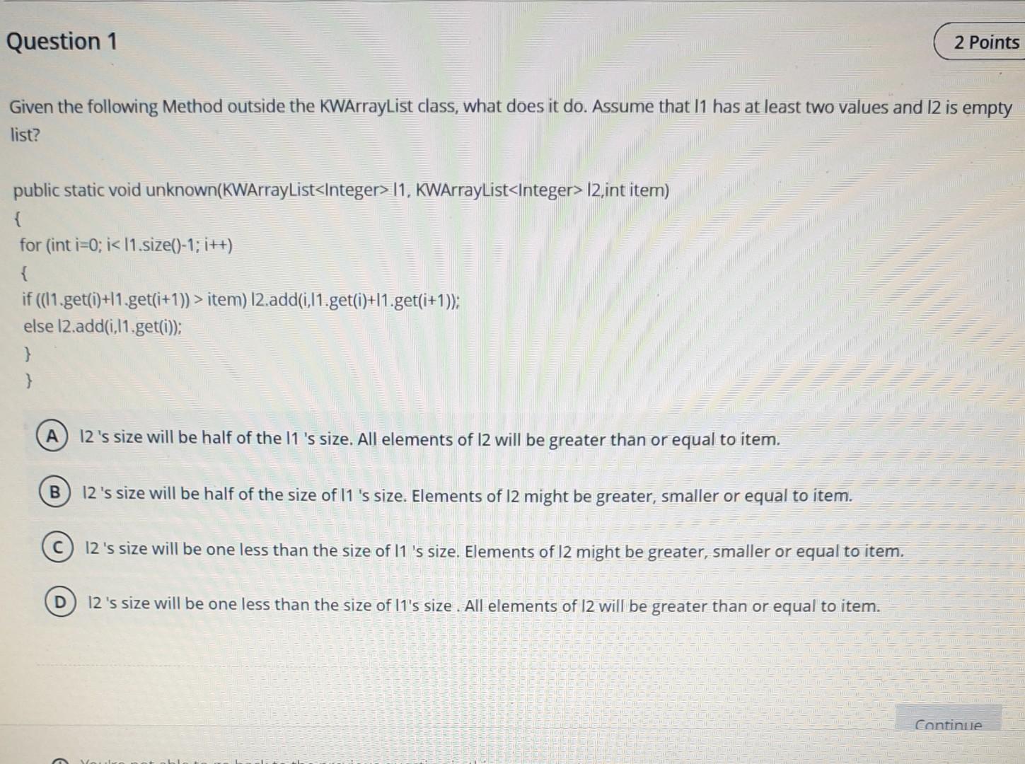 Solved Given the following Method outside the KWArrayList | Chegg.com
