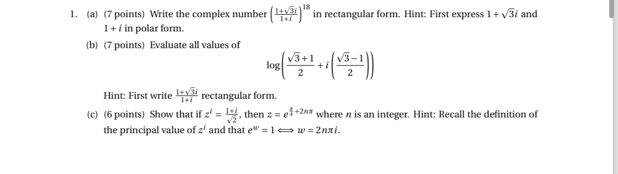 Solved (a) (7 ﻿points) ﻿Write the complex number | Chegg.com