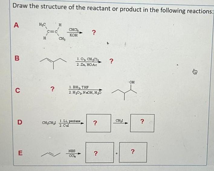 Solved Draw the structure of the reactant or product in the | Chegg.com