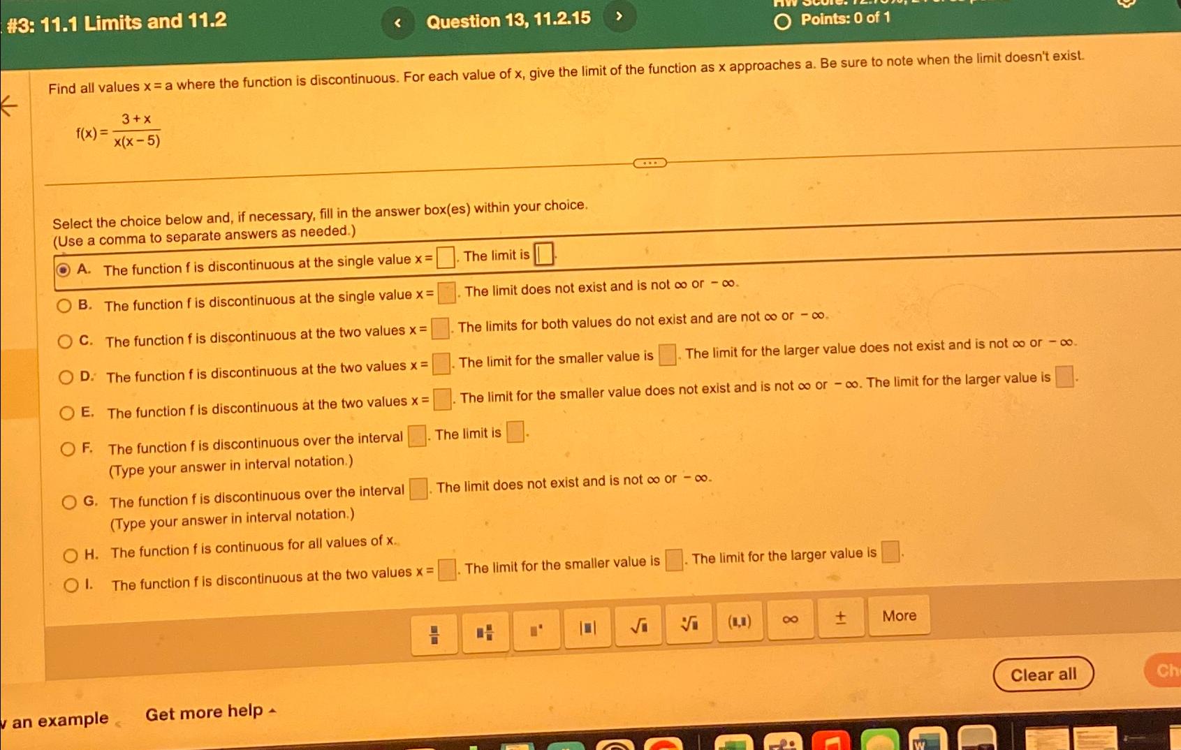 Solved ##: 11.1 ﻿Limits and 11.2Question 13, 11.2.15Points: | Chegg.com