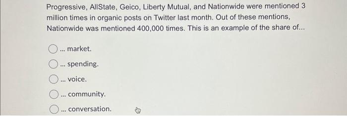 Solved Progressive, AllState, Geico, Liberty Mutual, and | Chegg.com