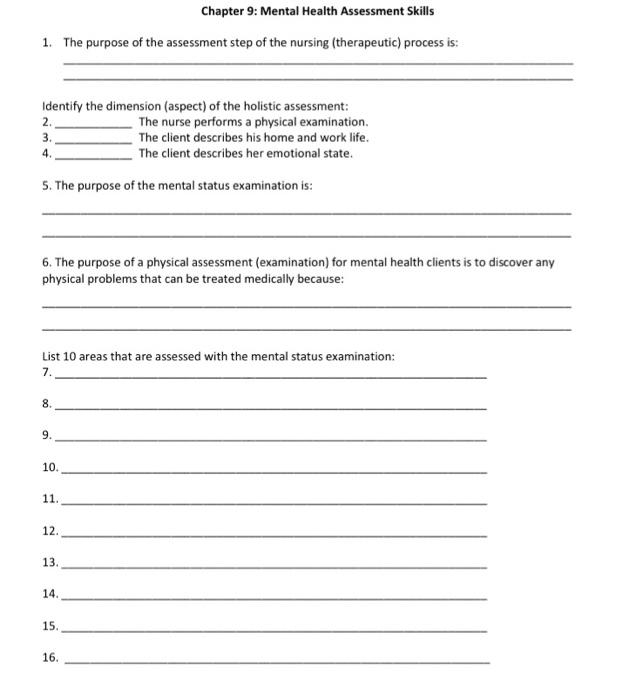 Solved Chapter 9: Mental Health Assessment Skills 1. The | Chegg.com