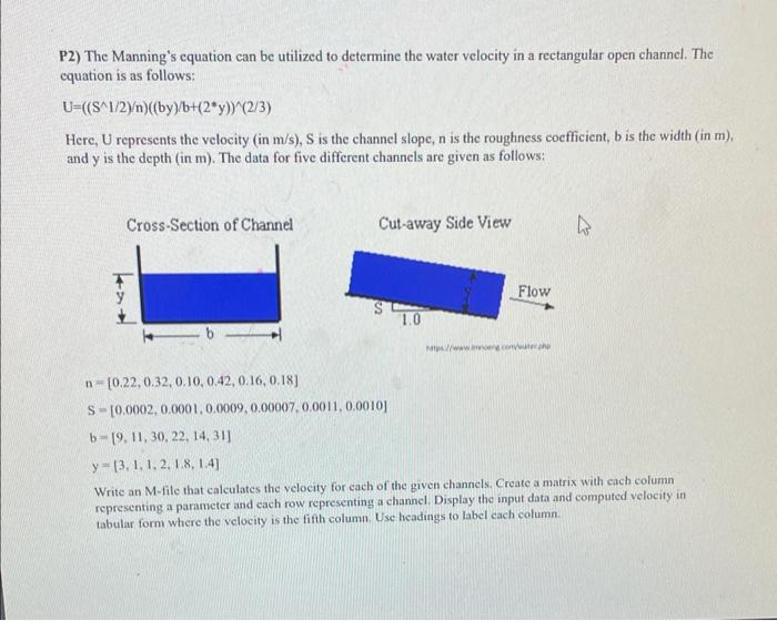 Solved P2) The Manning's equation can be utilized to | Chegg.com