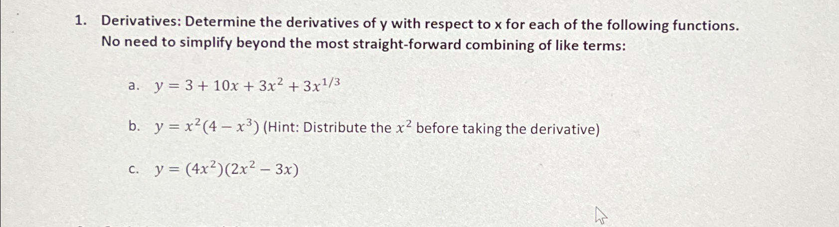 Solved Derivatives: Determine the derivatives of y ﻿with | Chegg.com