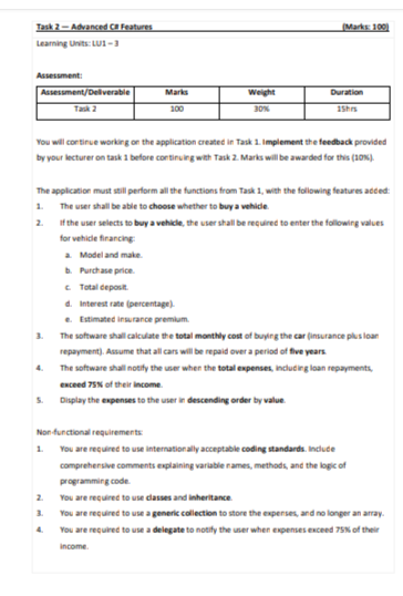 Task 2 - Advanced Features Mark 1091 Learning Units: | Chegg.com