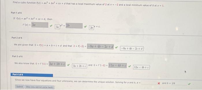 Solved Find a cubic function f(x)=ax3+bx2+ox+d that has a | Chegg.com