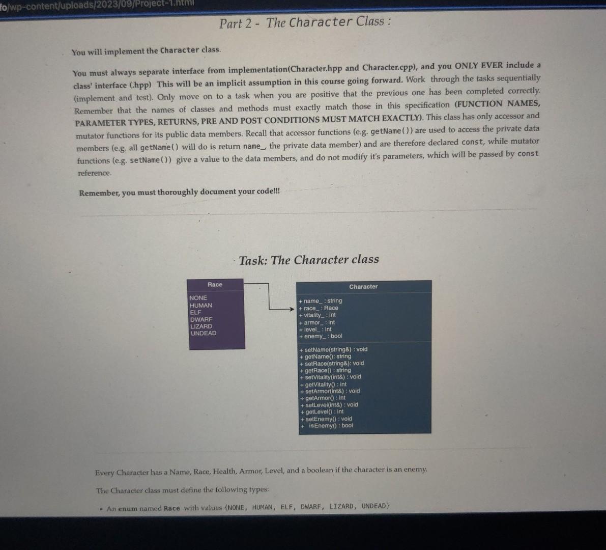 Solved You will implement the Character class. You must | Chegg.com