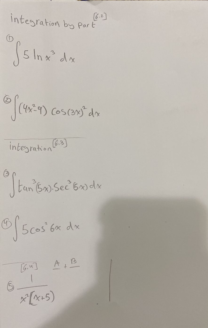 Solved integration by part (1)∫﻿﻿5lnx3dx | Chegg.com