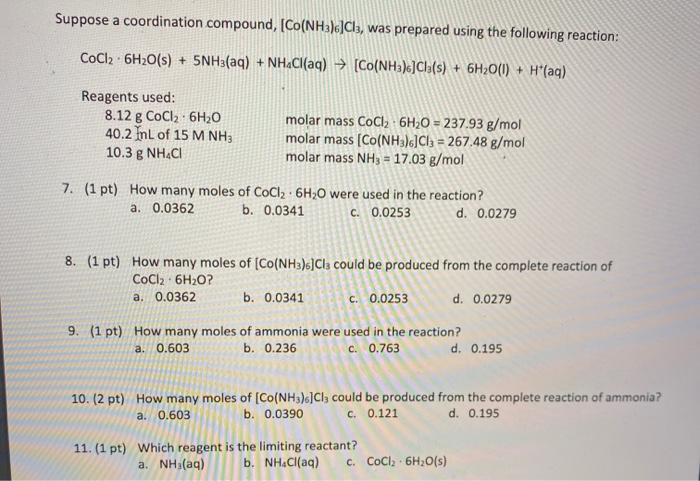 Solved Suppose a coordination compound, (Co(NH3).]Cl3, was | Chegg.com