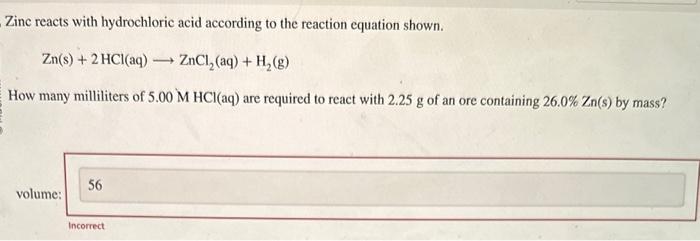 Solved How many mm of 5.00 M HCI (aq) arw required to react | Chegg.com