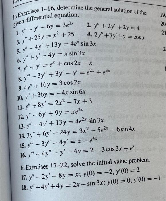 Solved 19. In Exercises 1-16, determine the general solution | Chegg.com