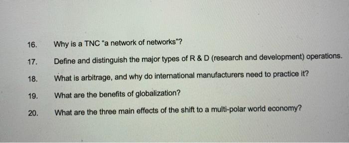 Solved 16. Why is a TNC "a network of networks"? 17. Define | Chegg.com