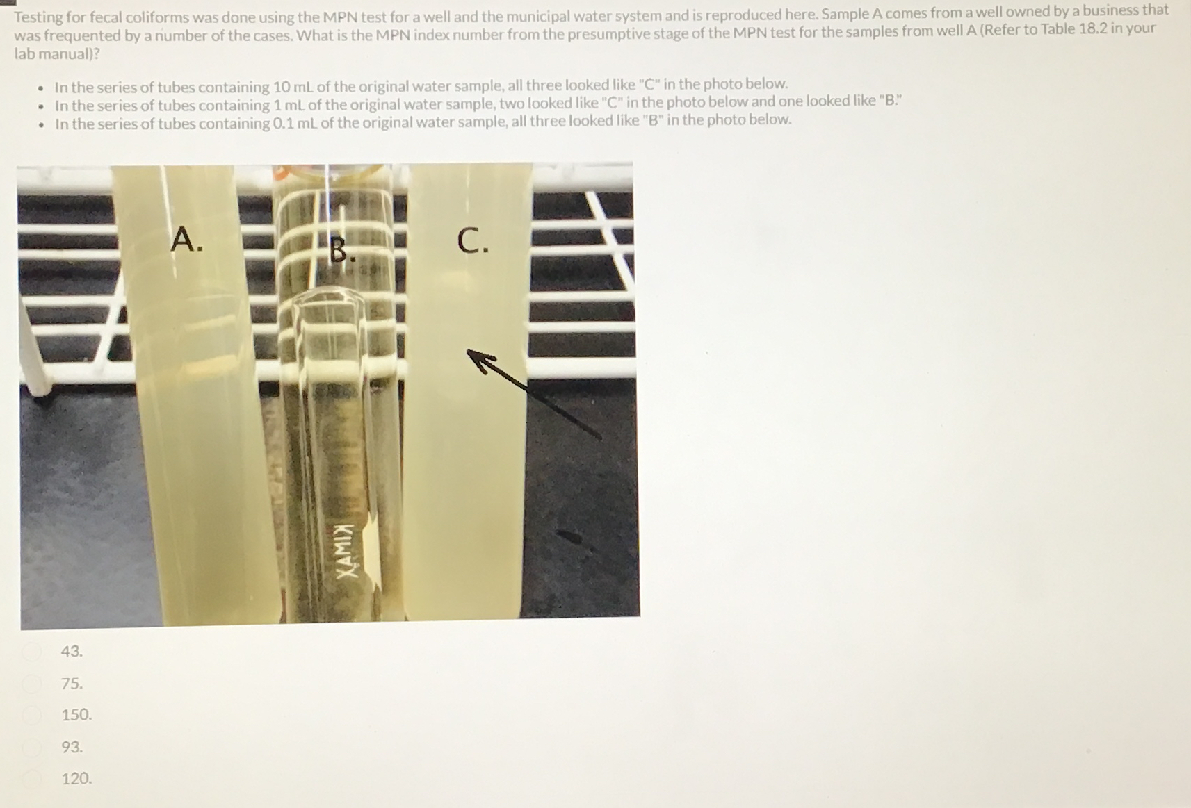 Testing for fecal coliforms was done using the MPN | Chegg.com