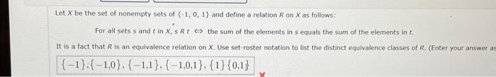 Solved Let X be the set of nonempty sets of {−1,0,1} and | Chegg.com