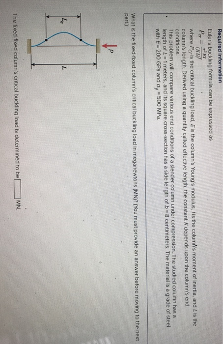 Solved Required information Euler's buckling formula can be | Chegg.com