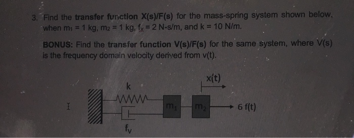 Solved 3. Find the transfer function X(s)/F(s) for the | Chegg.com