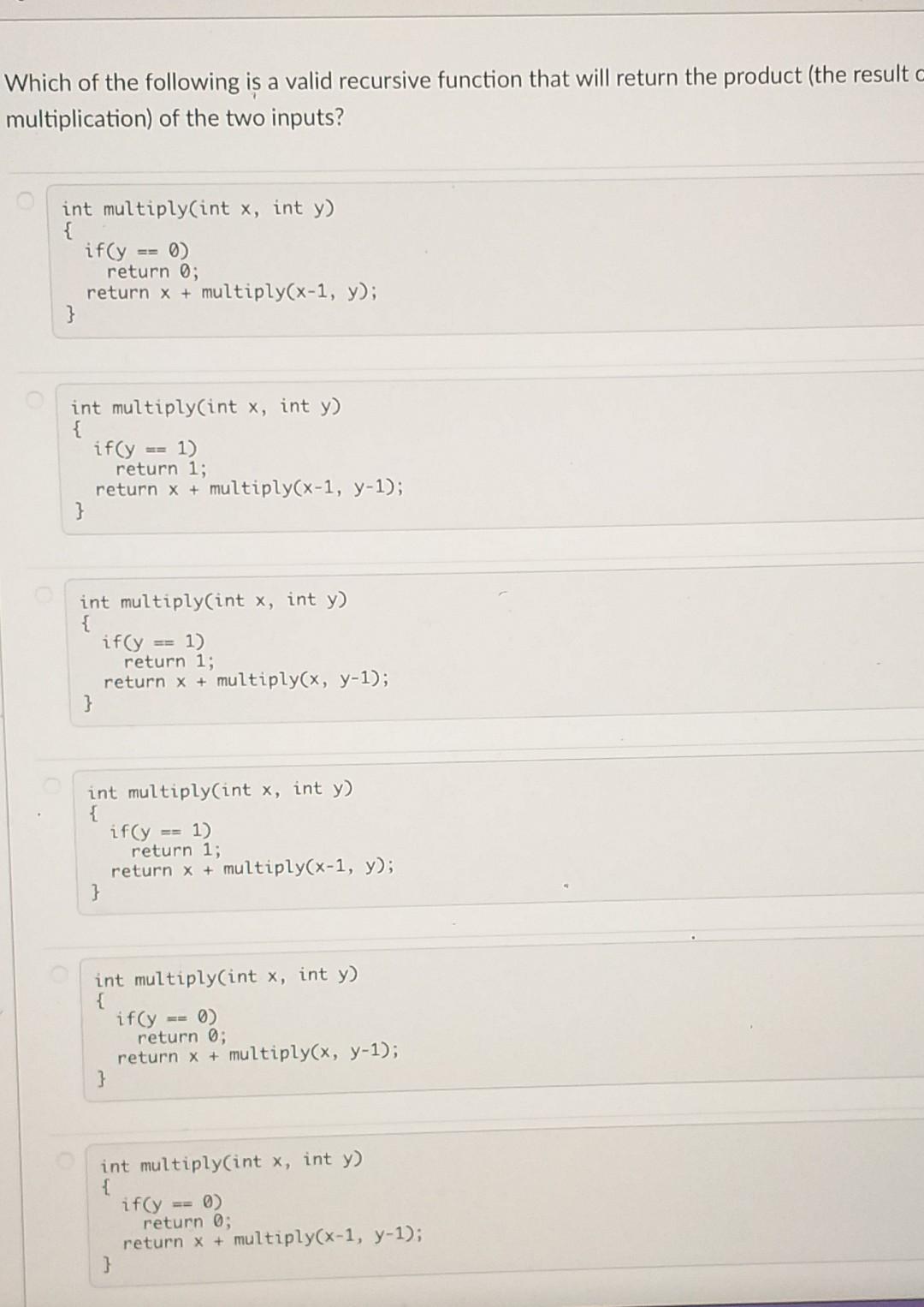 Solved Which of the following is a valid recursive function | Chegg.com