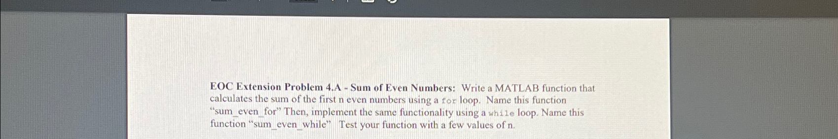 Solved Sum of Even Numbers: Write a MATLAB function that | Chegg.com