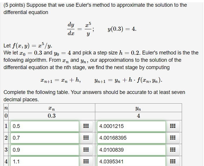 Solved (5 ﻿points) ﻿Suppose that we use Euler's method to | Chegg.com