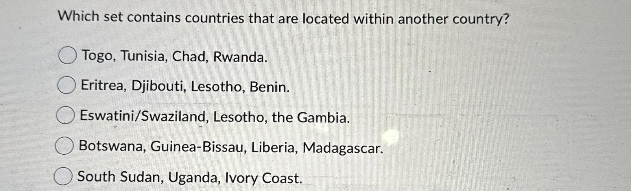 Solved Which set contains countries that are located within | Chegg.com