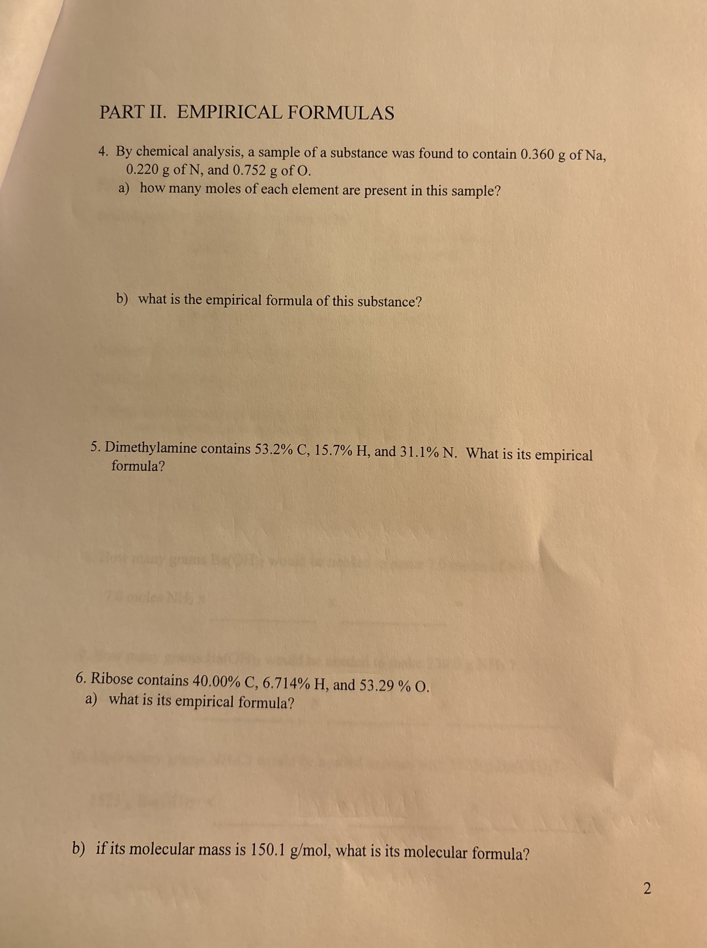 Solved PART II. ﻿EMPIRICAL FORMULASBy chemical analysis, a | Chegg.com