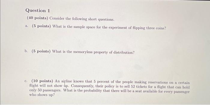 Solved a. (5 points) What is the sample space for the | Chegg.com