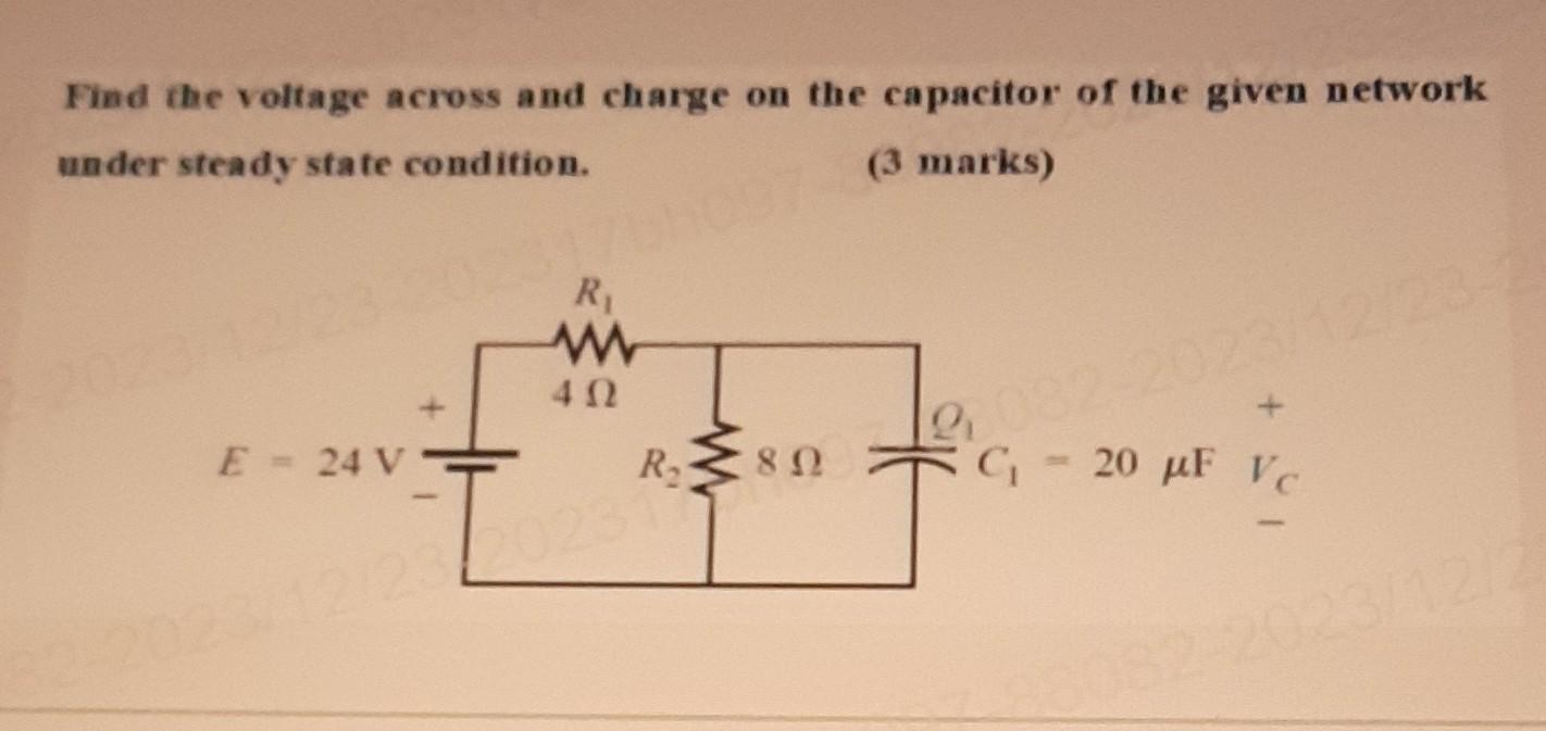 Solved Find the voltage across and charge on the capacitor | Chegg.com