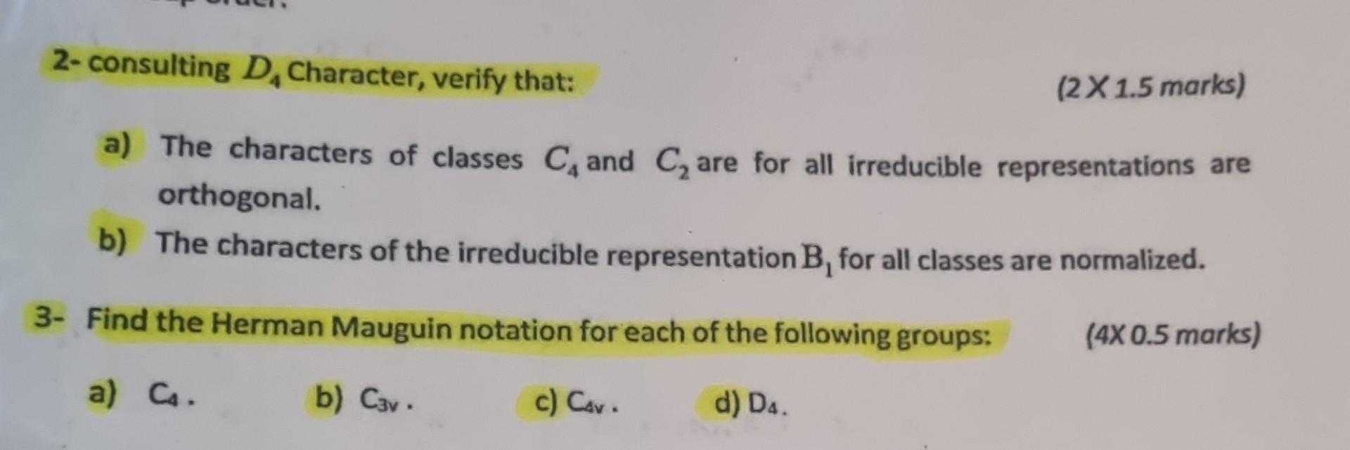 Solved 2- consulting D4 Character, verify that: (2) 1.5 | Chegg.com