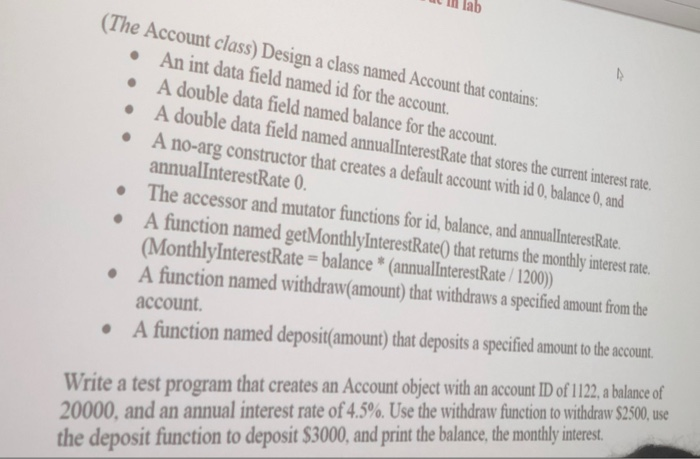 Solved lab (The Account class) Design a class named Account | Chegg.com