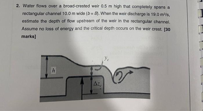 Solved 2. Water flows over a broad-crested weir 0.5 m high | Chegg.com
