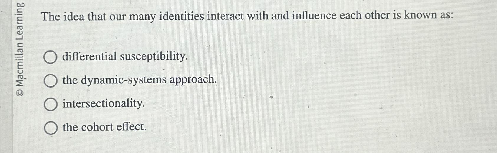 Solved ∞E ﻿The idea that our many identities interact with | Chegg.com